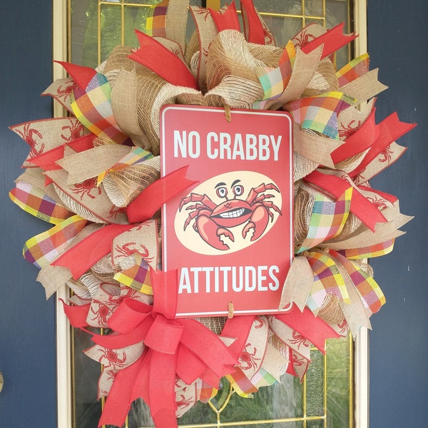 No Crabby Attitudes, Crab Decor, Ocean Sign, Crab Lovers, Beach Sign ...