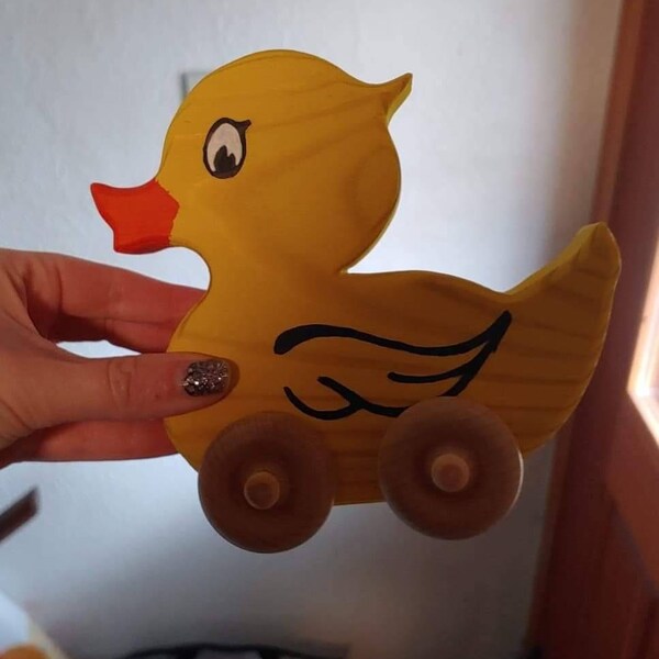 Wooden Push Duck Toy- Push Toy- Push Duck- Wooden Push Toy- Handmade ...