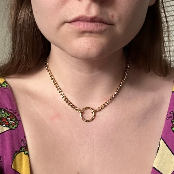 Gold O Ring Adjustable Chain Choker Necklace | Minimalist Grunge Punk Alt Unisex Industrial ...