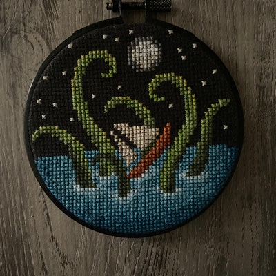 Cross Stitch Pattern Kraken Moon and Boat PDF Instant Download - Etsy