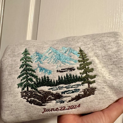 Forest Pine Trees and Mountains Lake Embroidery Design. Machine ...