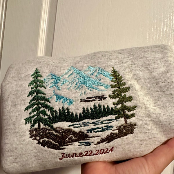 Forest Pine Trees and Mountains Lake Embroidery Design. Machine ...