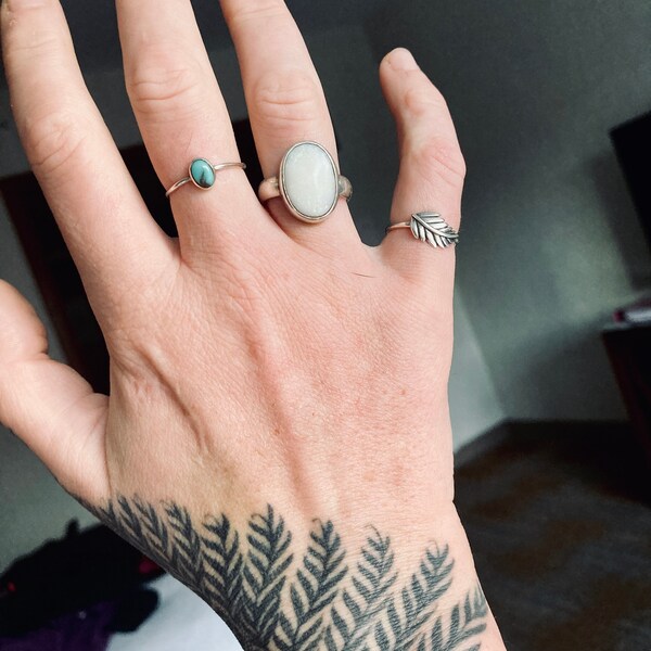 Silver Leaf Ring Sterling Silver Stacking Ring Nature Ring Cottagecore ...