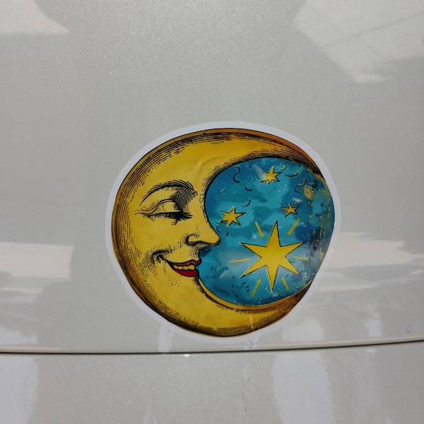 Vintage Moon and Stars Vinyl Sticker - Retro Crescent Moon Decal for ...