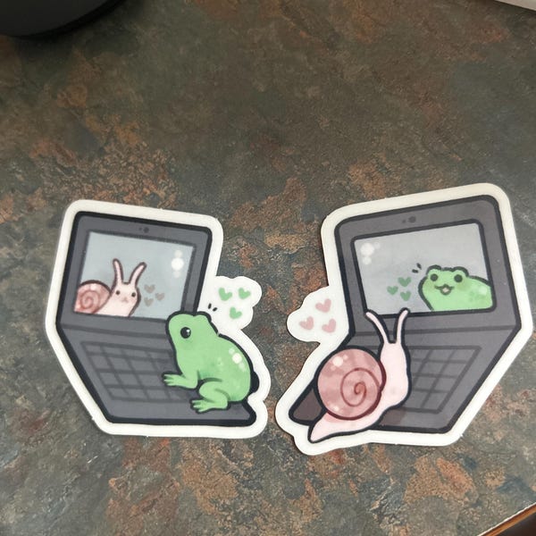 Date Night Clear Sticker Set of 2 / Snail and Frog Stickers / Cute ...