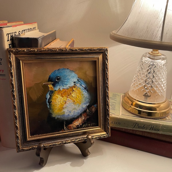 Bluebird CUSTOM Original Oil Painting by Daiga Dimza Handmade Bird Wall ...