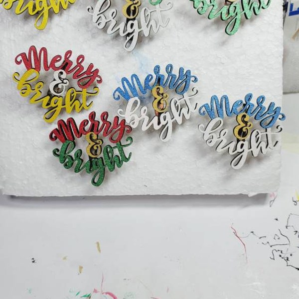 Merry and Bright Text Words Laser Cut Out Unfinished Wood Shape Craft ...