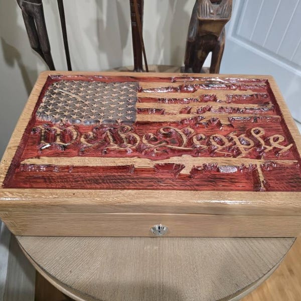 Oak American Flag Gun Concealment Case, Pistol Display Case, American ...