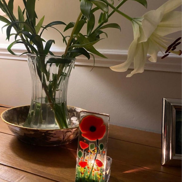 Poppy Tealight Panel - Fused Glass Tealight Holder - Etsy