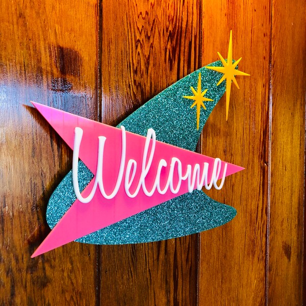Mid Century Modern “atomic Boomerang" Welcome Sign | Retro Wall Art ...