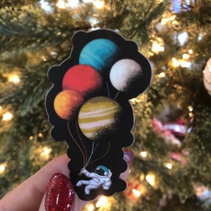 Astronaut With Planet Balloons Sticker, Outer Space Decal, Waterproof ...
