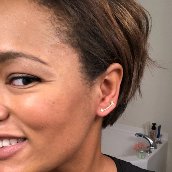 Gold Ear Climbers, Arrow Earrings, Arrow Jewelry, Silver Ear Crawler - Etsy