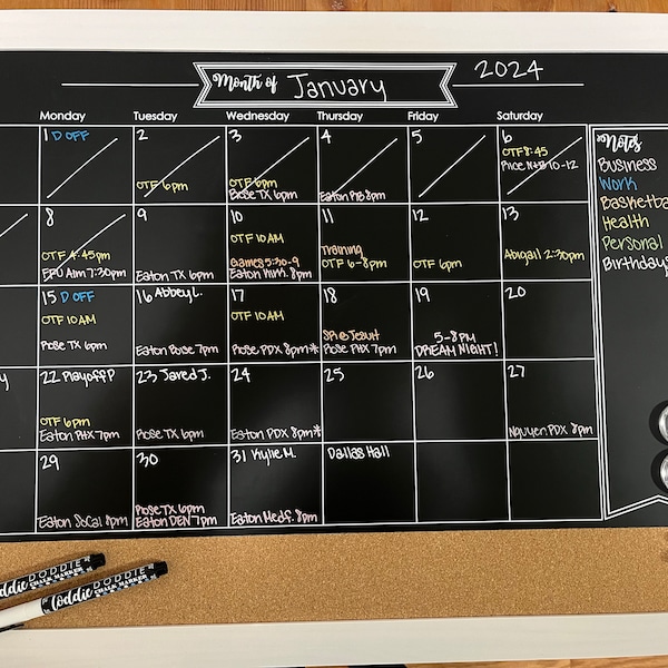 18x24 Chalkboard Calendar and Bulletin Combo Board- Includes Chalk ...