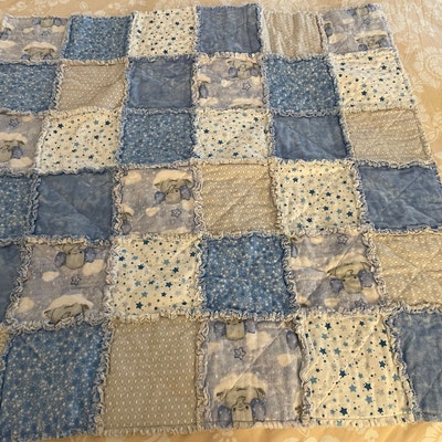 Blue Elephant Rag Quilt Kit, 72 Quilt Blocks 7 Flannel Fabric Pre Cut ...