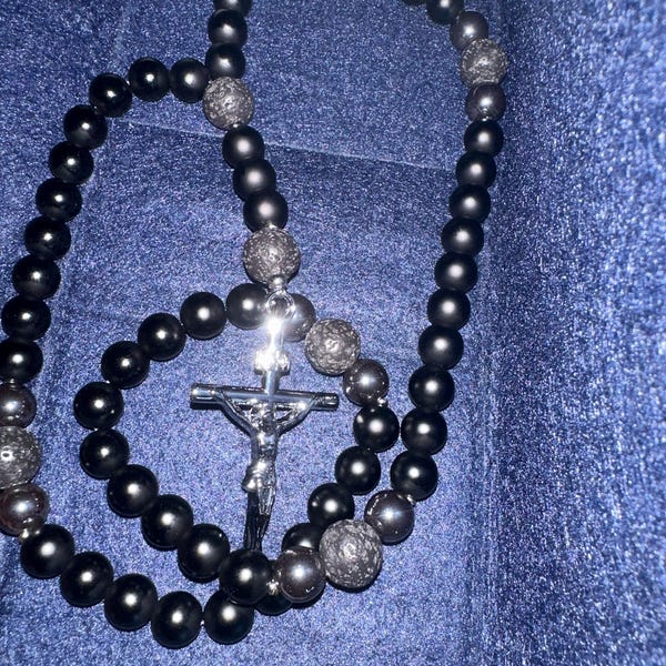 Men's Genuine Shungite Rosary, Catholic Rosaries, Prayer Necklace, Dad ...