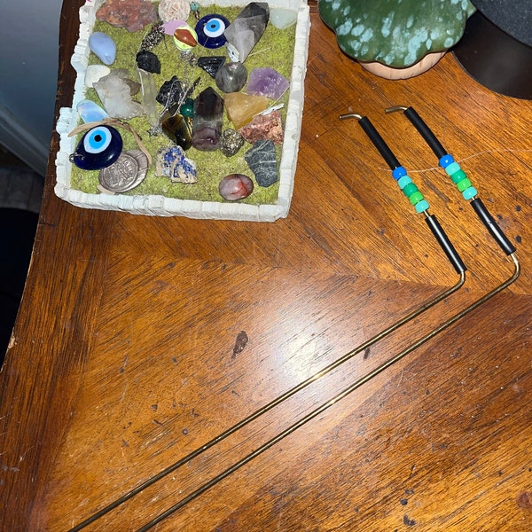 Dowsing/divining Rods Brass, 1 Pair W/wooden Beads, Paranormal ...