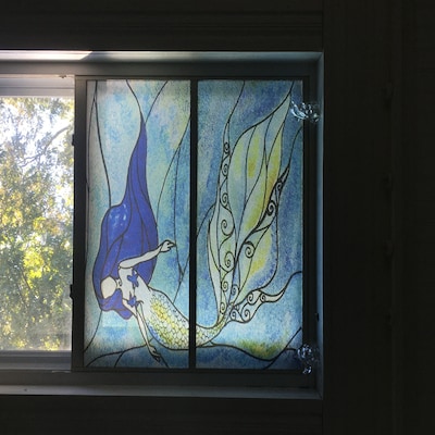 Custom Size Window Stained Glass Films,mermaid,flower Fairy,people ...