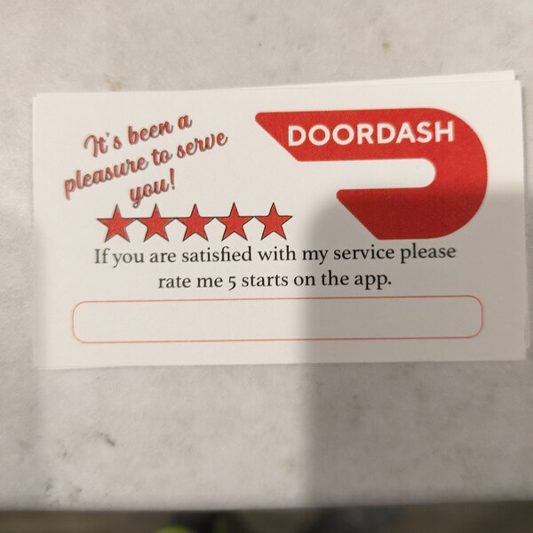 DOORDASH Delivery Rating Cards ~ Satisfied Service Food Delivery Driver ...