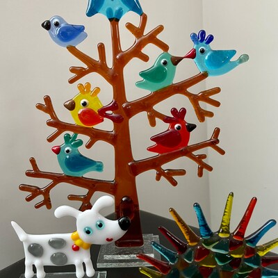 Fused Glass Dog With Yellow Collar, Dog Figurine, Dog Gift, White Dog ...