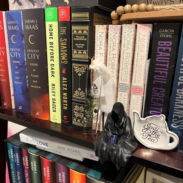 Sitting Ghost Figurine With Tea Cup Book Self Decor Bookish Merch Ghost ...