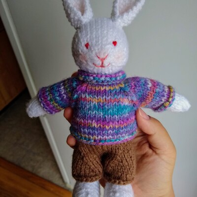 Toy knitting pattern for a small rabbit with removable clothes 7 inches ...