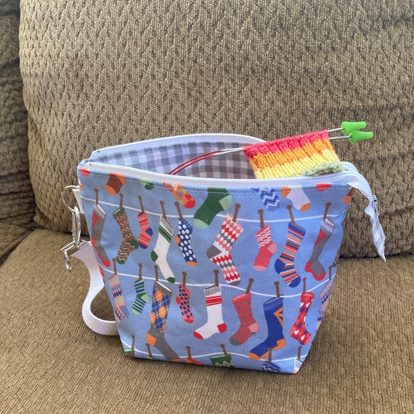 Smileys Knitting Project Bag, Crochet Zippered Pouch, Yarn Sock Tote - Etsy