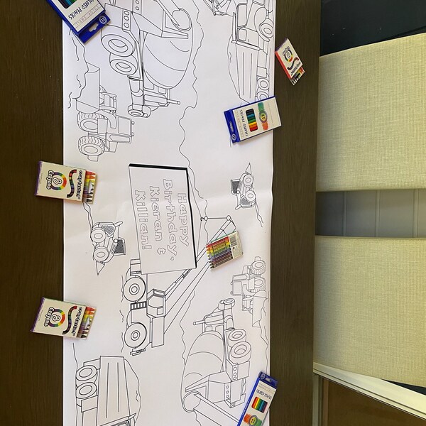 Personalized Construction Truck Coloring Table Runner Heavy Equipment ...