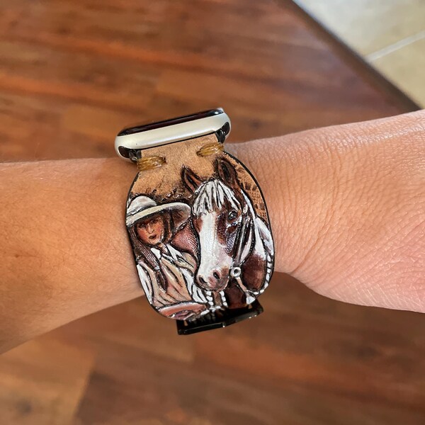 Hand Tooled Leather Apple Watch Band Western Style Horse, Galaxy ...