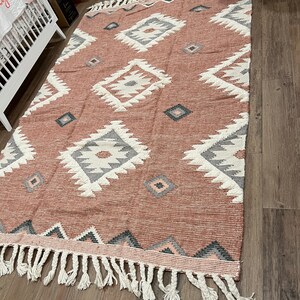 Boho Handwoven Block Printed Flatweave Cotton Rug Bohemian | Etsy