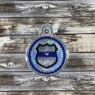 Police Thin Blue Line Christmas Tree Ornaments Machine Embroidery ...