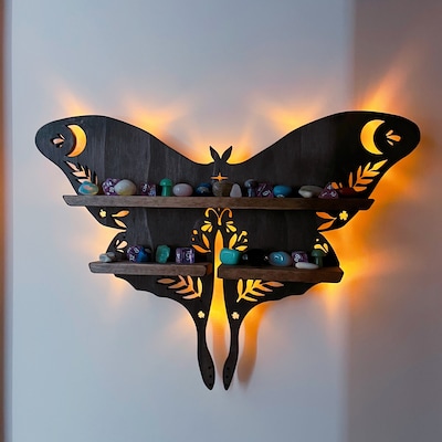 Luna Moth Shelf, Luna Moth Lamp, Luna Moth, Wooden Crystal Shelf, Luna ...