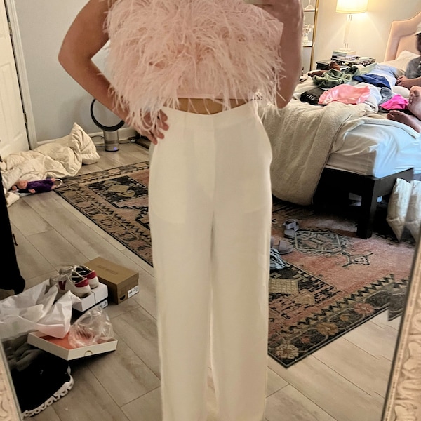 Gina Pale Pink Feather Top ,feather Top ,feather Prom Top ,feather ...