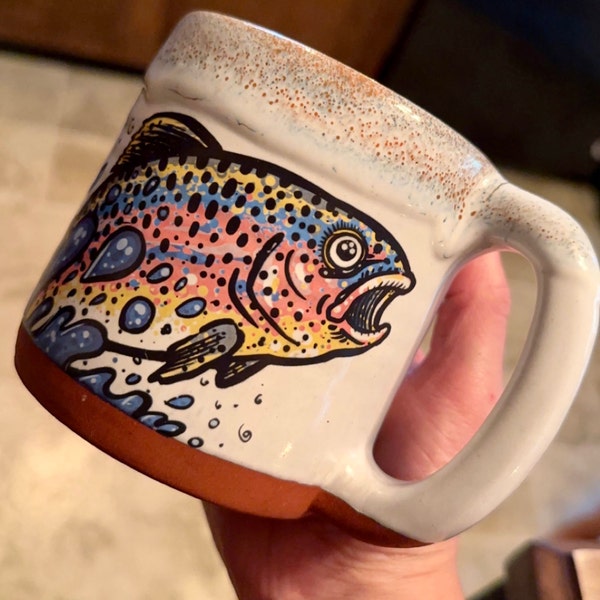 Rainbow Trout Mug With Blue and Orange Lip Drip - Etsy