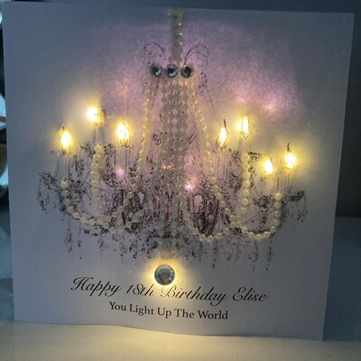 Light up Birthday Card, Chandelier, Personalised, Handmade Card. Any ...