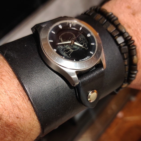 Wide Watch Cuff, 22mm Strap Leather Men's Custom Strap, Big Large ...