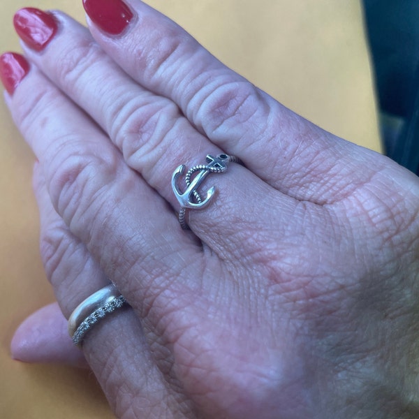 Sterling Silver Anchor With Rope Ring, Anchor Ring, Anchor With Rope ...