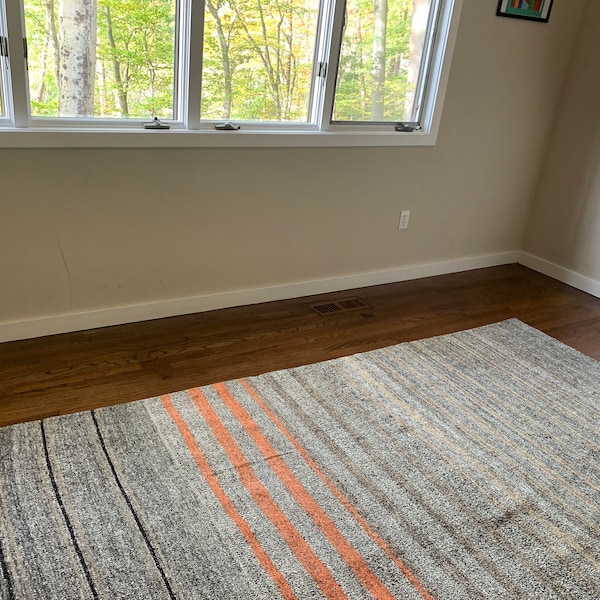 Mid Century Modern Rug,7x12 Stripe Design Goat Hair Rug,nomadic Woven ...