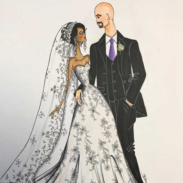 Custom Bride Illustration - Dress Drawing - Wedding Memento - Bridal ...
