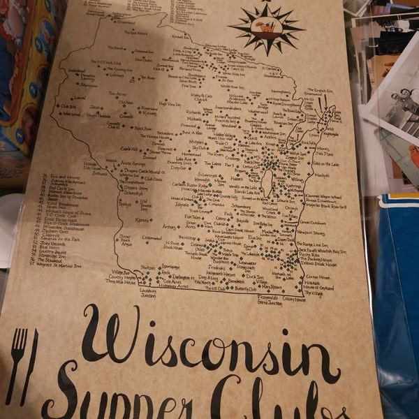 Wisconsin Supper Clubs Map REVISED 2023 - Etsy