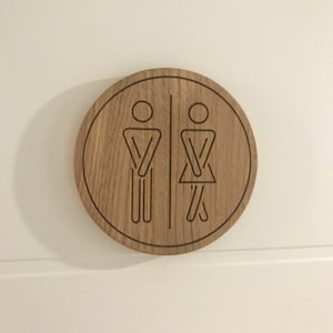 Natural Oak Wood Restroom Sign, Wooden Door Plate, Male and Female ...