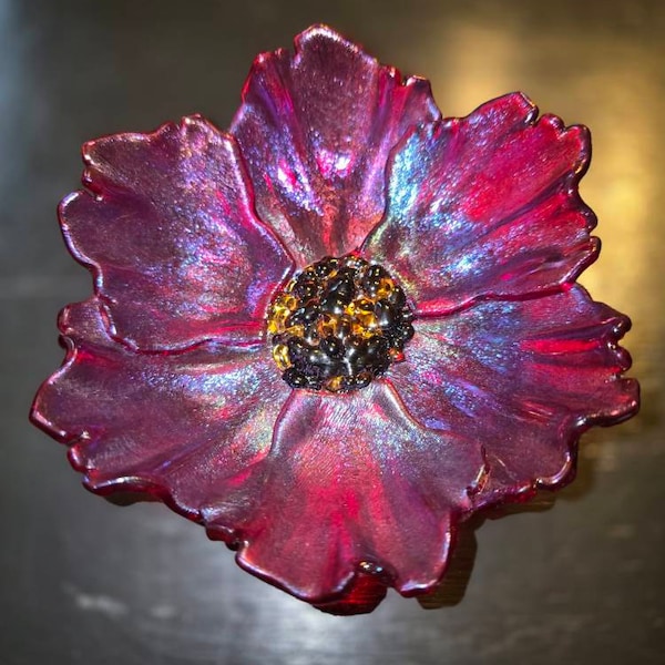 Fused Glass Art Poppy Flower Bowl Gift - Etsy