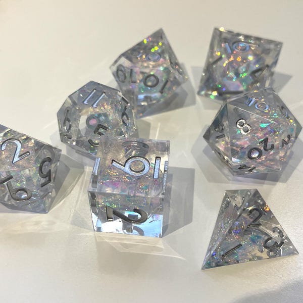 Moonbeam, Clear Polyhedral Sharp Edge Dnd Gem Dice Holographic ...