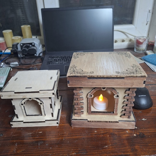 Fireplace and Fir-tree - Laser Cut File. for LED Candles. Christmas ...