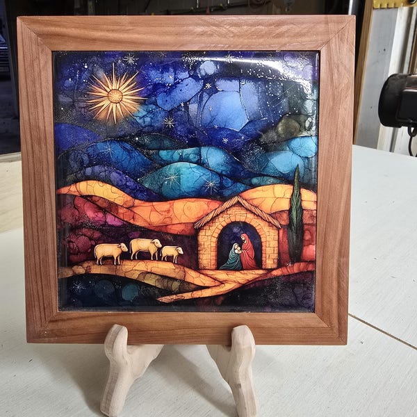 Starry Night Nativity Porcelain Tile - Inspiring Christmas Scene for ...