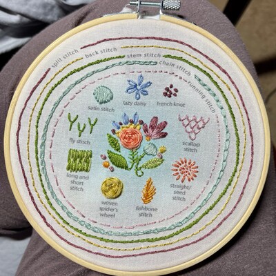 Stitch Sampler Full Kit Beginner Hand Embroidery Design, Printed Hand ...