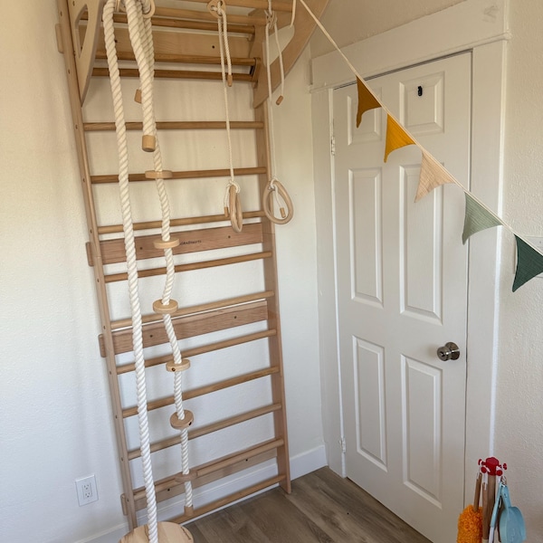Swedish Ladder With Rope Accessories, Adjustable Climbing Wall, Toddler ...