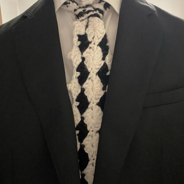 Crochet Necktie Handmade Tie Spikes Checkered Goth Alternative MADE TO ...