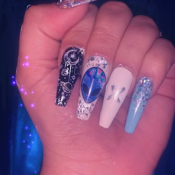 Universe Star Moon Press on Nails | Gel Acrylic Nails | Crystal Elegant ...