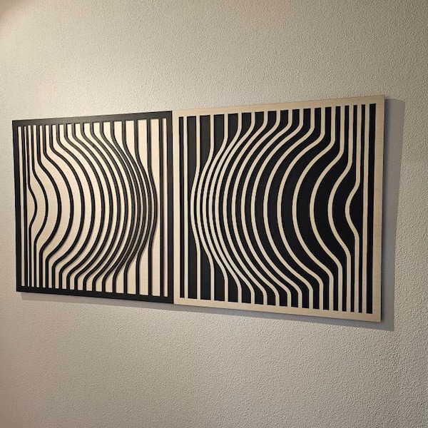 Bulge Illusion Wood Wall Art - Modern Wood Art - Minimal - Charcoal ...