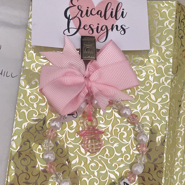 Personalised Pram Charm Clip, Dummy Blue White Boy New Baby Shower Gift ...